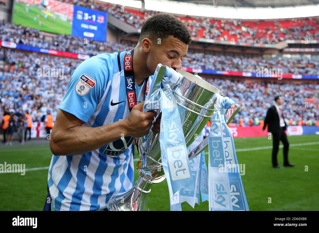 Coventry City's Maxime Biamou celebrates after the game Stock Photo - Alamy