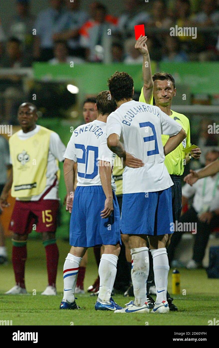 Referee Valentin Ivanov sends off Holland's Khalid Boulahrouz (no3 ...