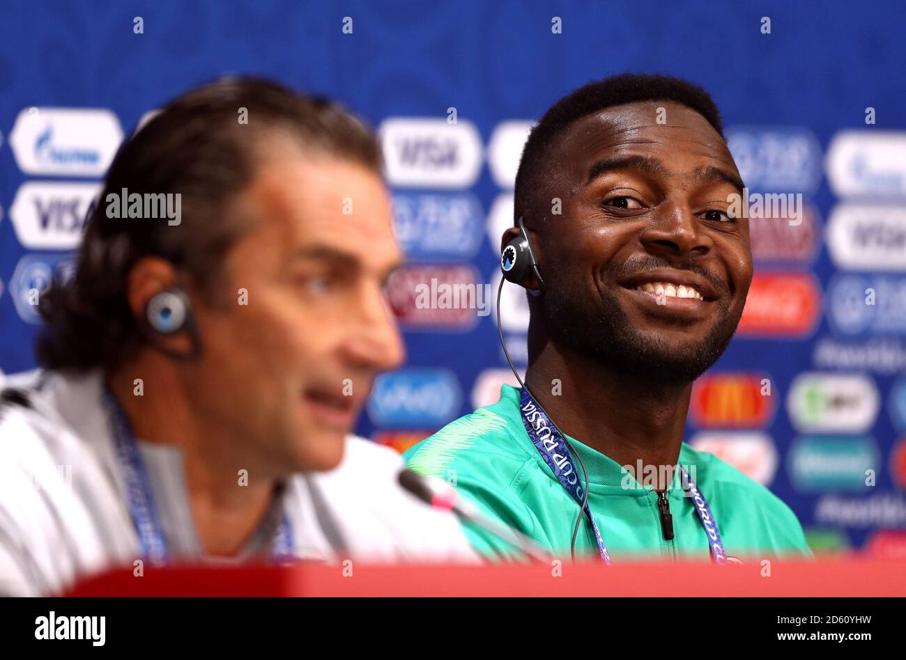 Saudi Arabia manager Juan Antonio Pizzi and Osama Hawsawi during a ...