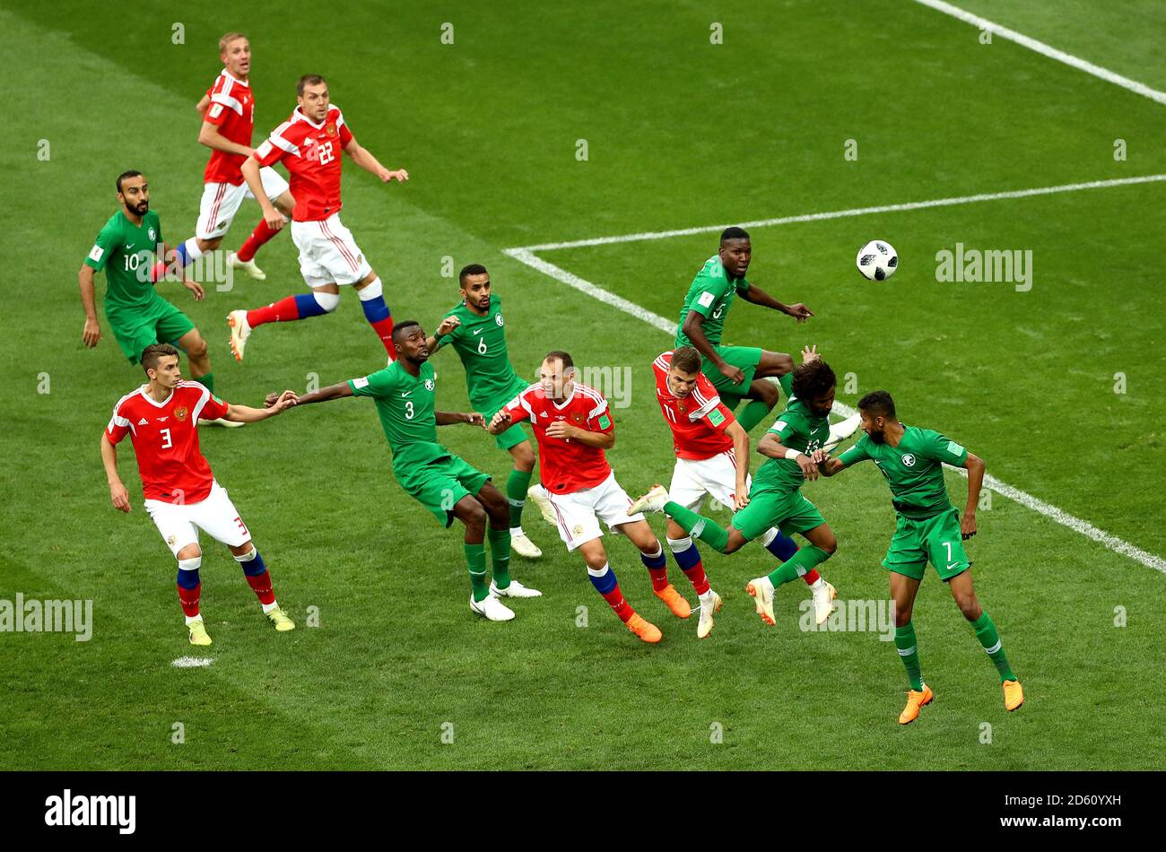 Russia's Roman Zobnin (fourth right) heads towards the goal Stock Photo ...