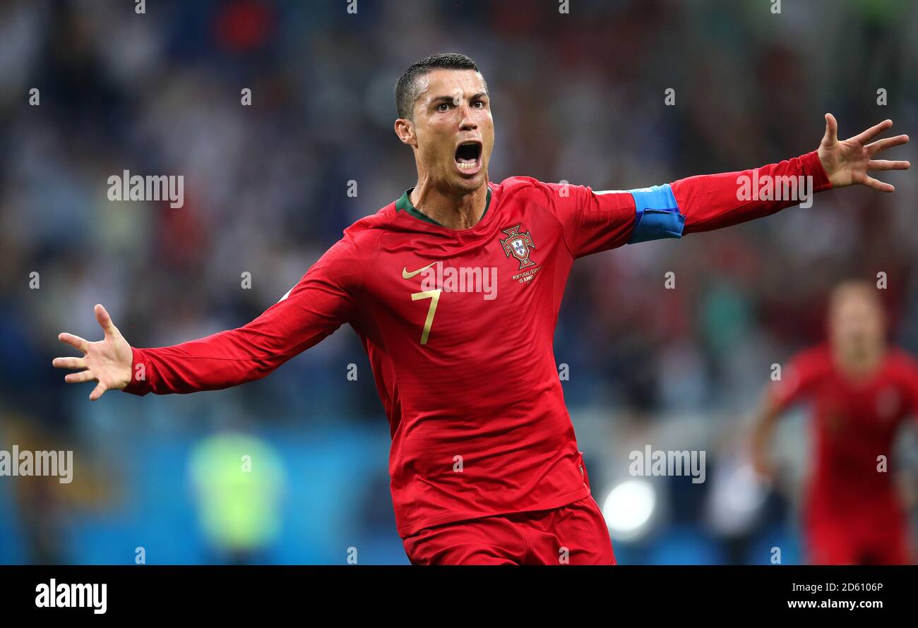 Portugal's Cristiano Ronaldo celebrates scoring his side's third goal ...