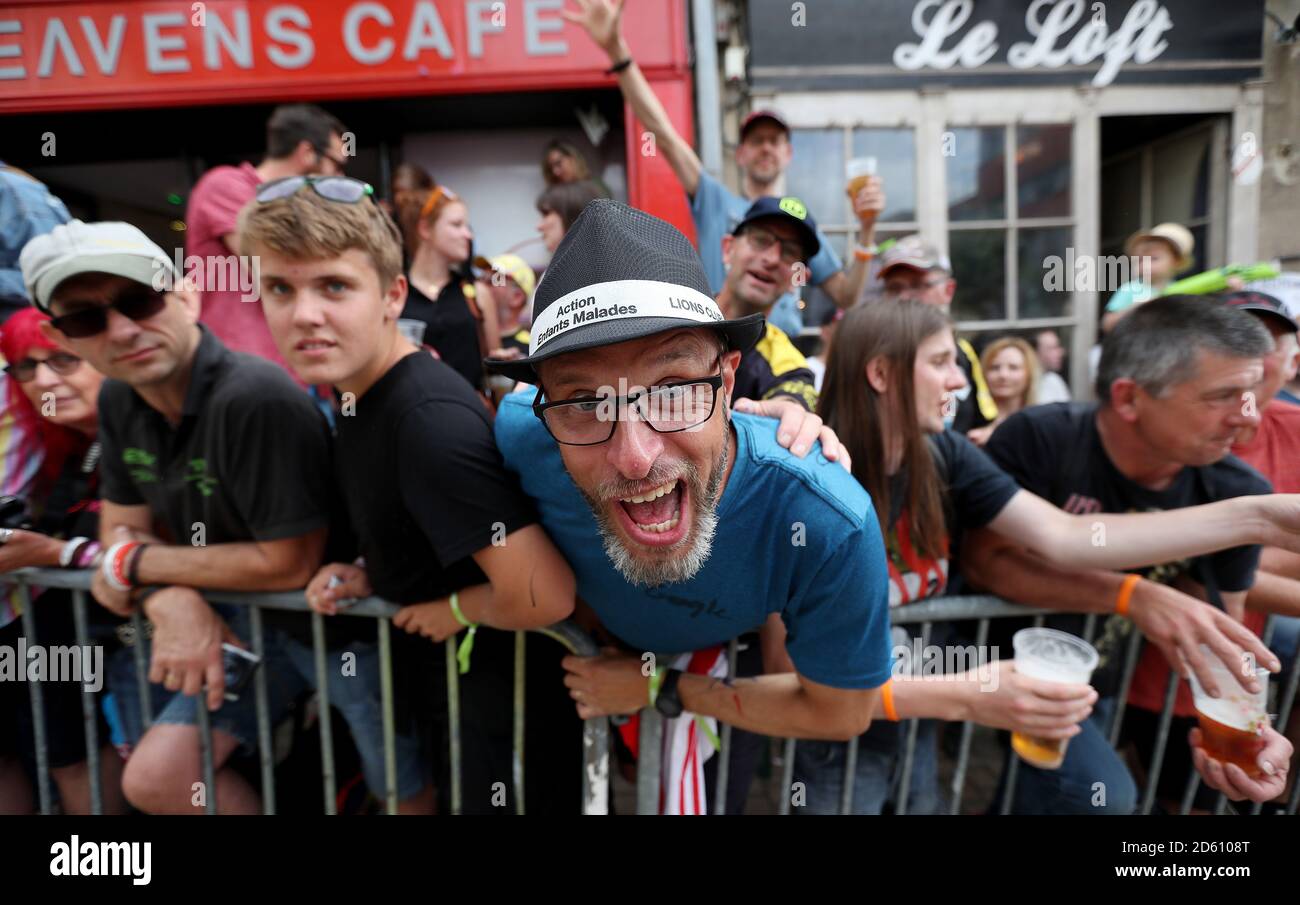 Fan during the drivers parade through the streets of Le Mans Stock ...