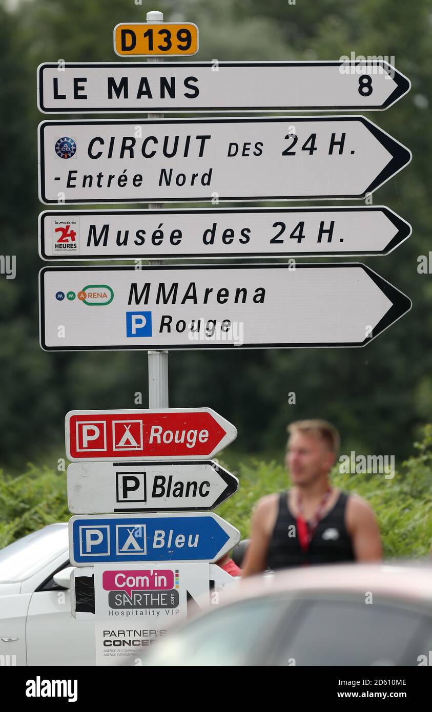 Road signs during the Le Mans 24hrs Stock Photo - Alamy