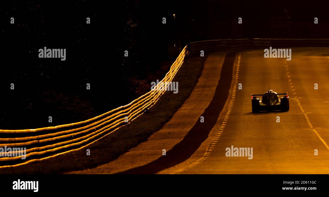 Sun sets down the Mulsanne Straight during the Le Mans 24hrs Stock ...