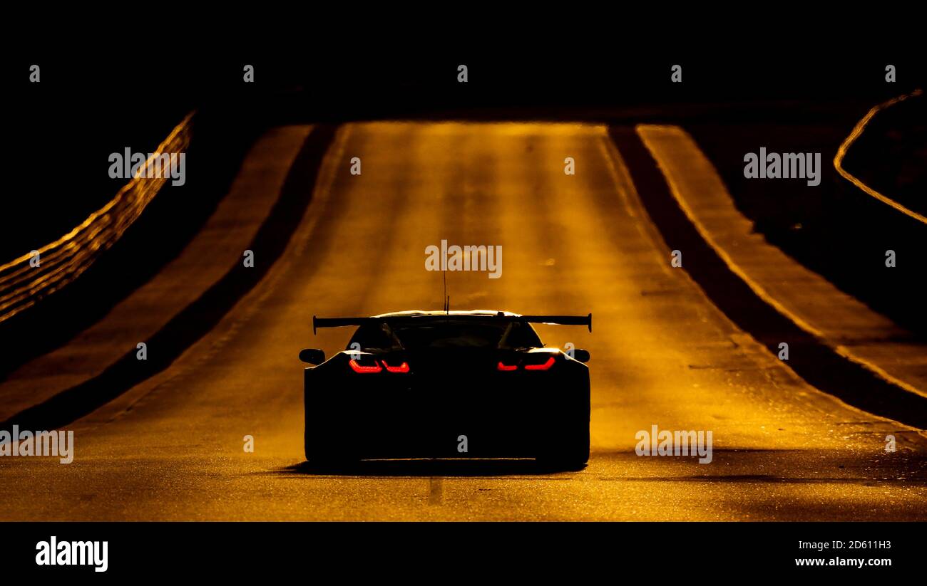 Sun sets down the Mulsanne Straight during the Le Mans 24hrs Stock ...