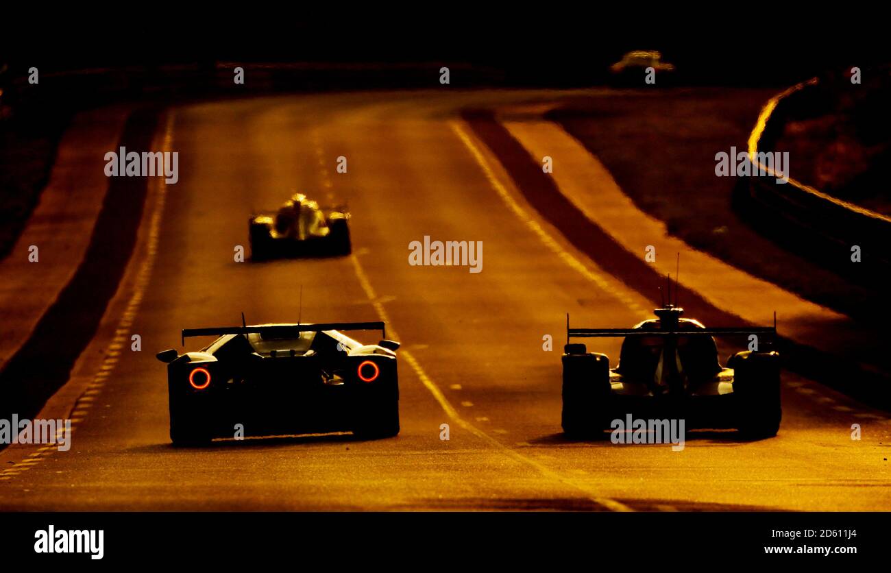 Sun sets down the Mulsanne Straight during the Le Mans 24hrs Stock ...