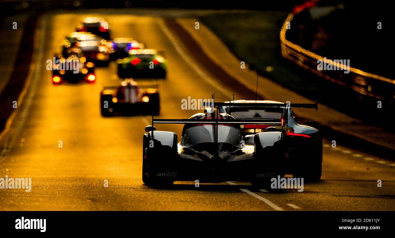 Sun sets down the Mulsanne Straight during the Le Mans 24hrs Stock ...