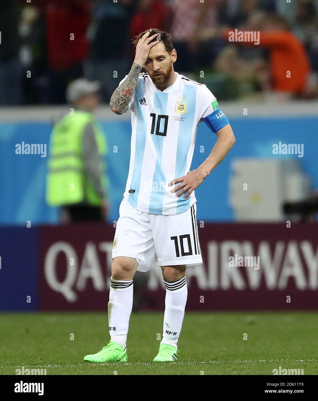 Argentina's Lionel Messi looks dejected after his side concede a third ...
