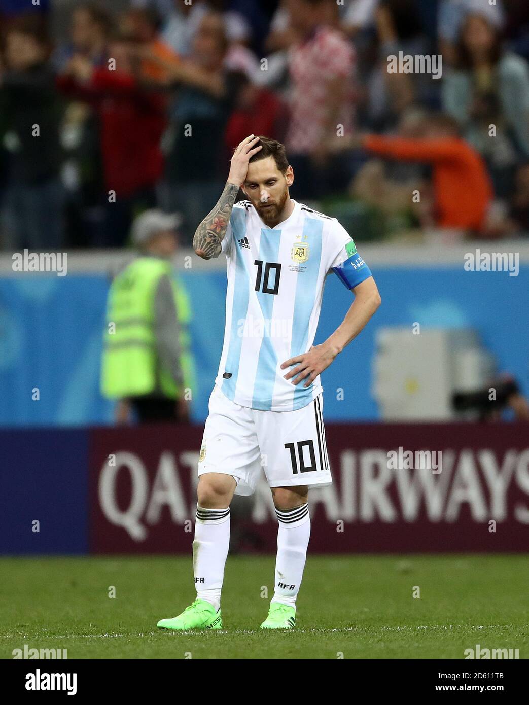 Argentina's Lionel Messi looks dejected after his side concede a third ...