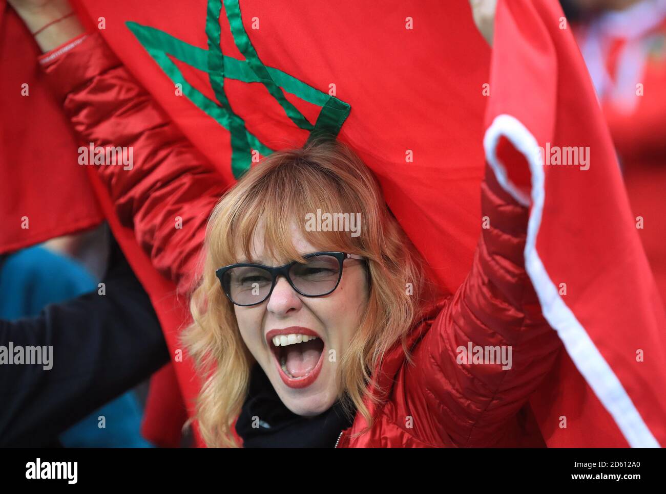 A Morocco fan in the stands shows her support Stock Photo - Alamy