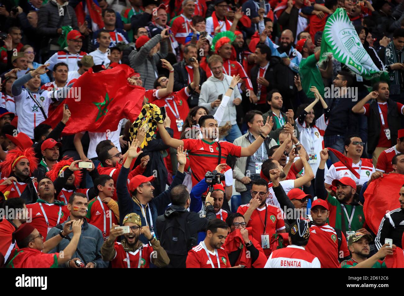 Morocco fans in the stands celebrate their goal Stock Photo - Alamy