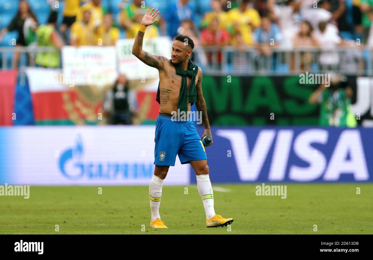 Brazil's Neymar celebrates victory after the final whistle Stock Photo ...