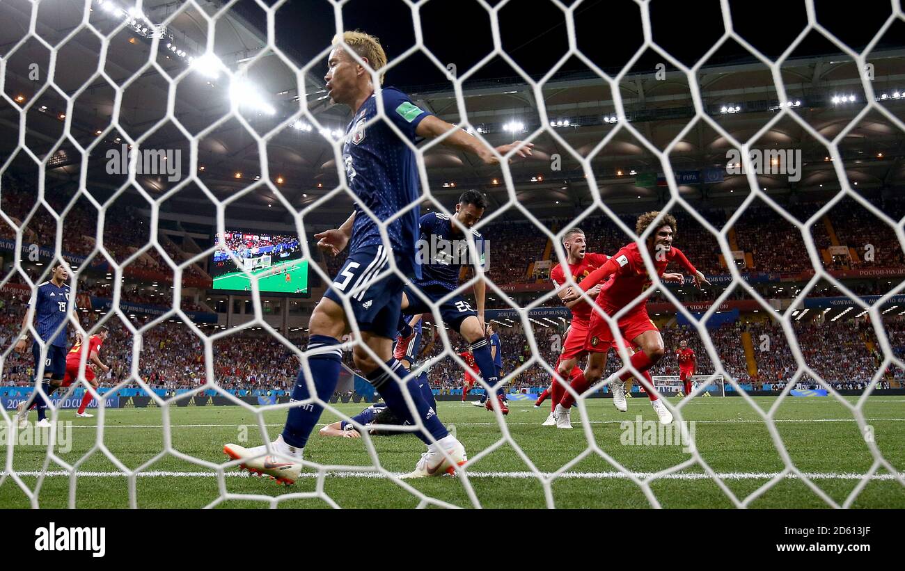 Belgium's Marouane Fellaini (right) celebrates scoring his side's ...