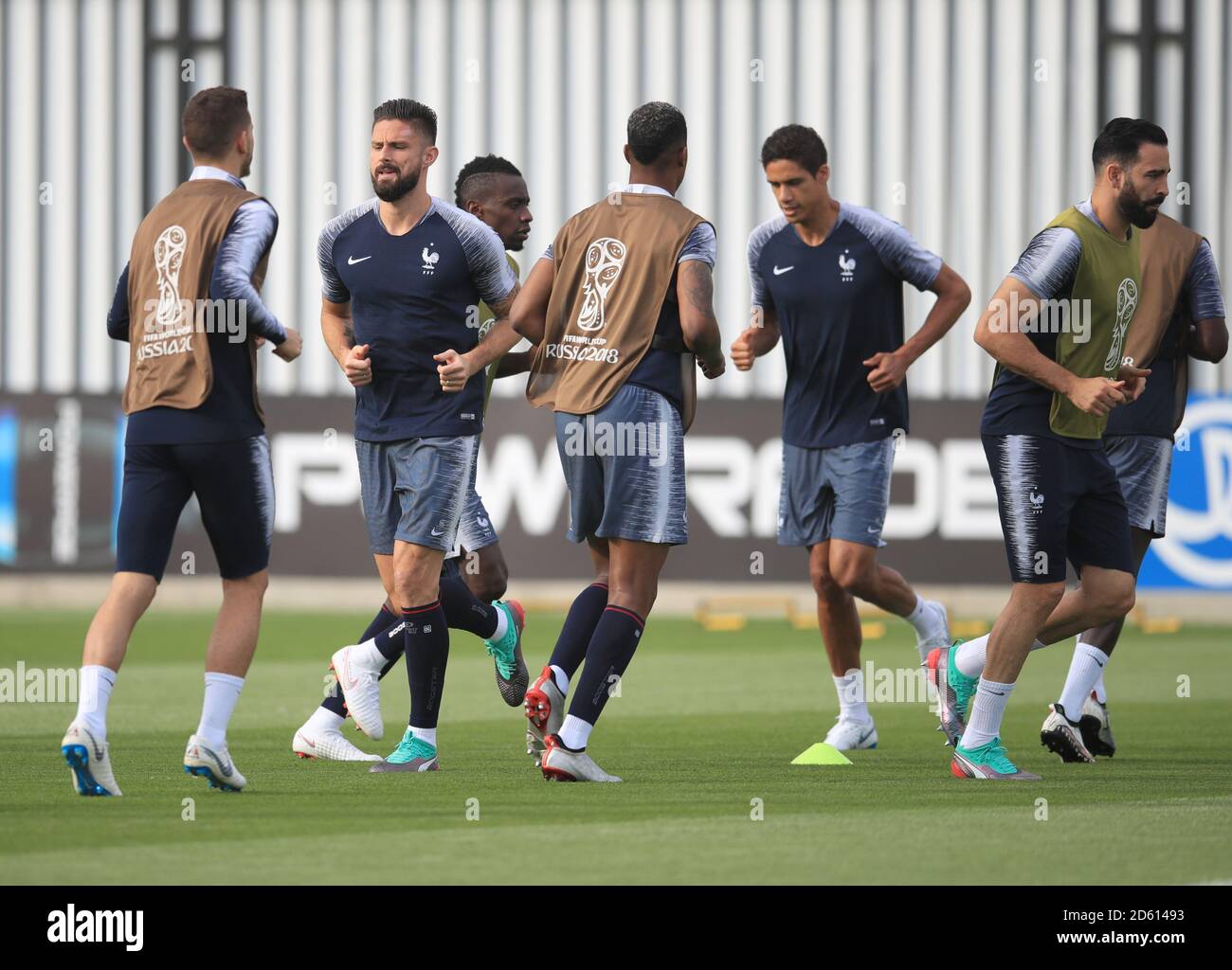 France's Olivier Giroud (second left) during a training session ahead ...