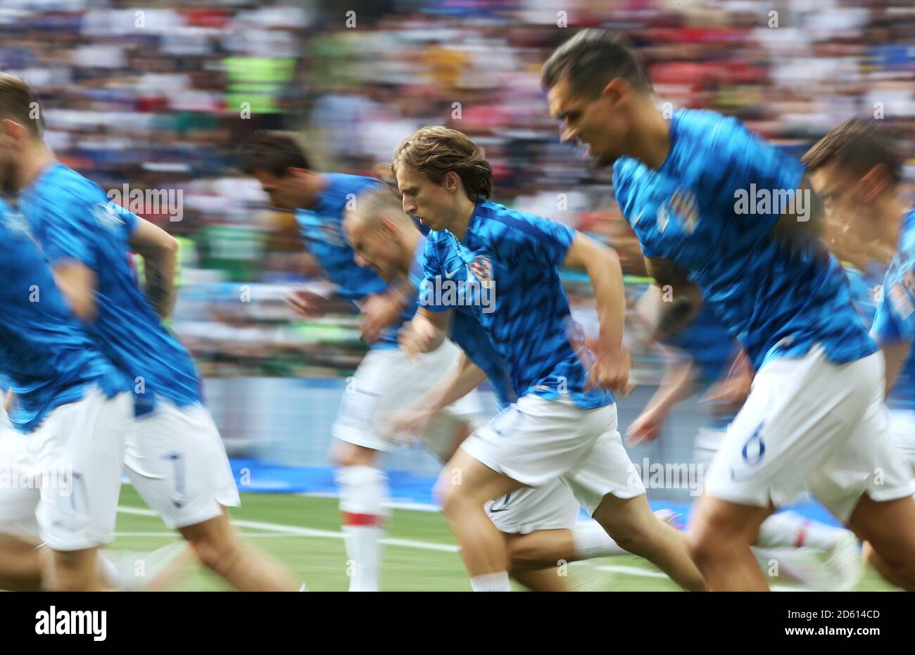 Croatia's Luka Modric (centre) warming up before the FIFA World Cup ...
