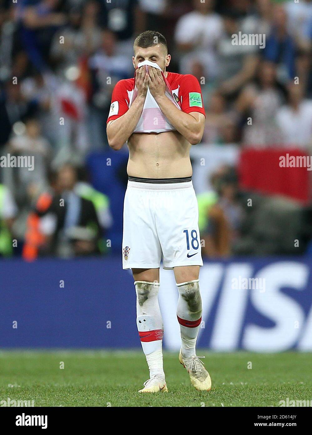 Croatia's Ante Rebic looks dejected after France score their third goal ...