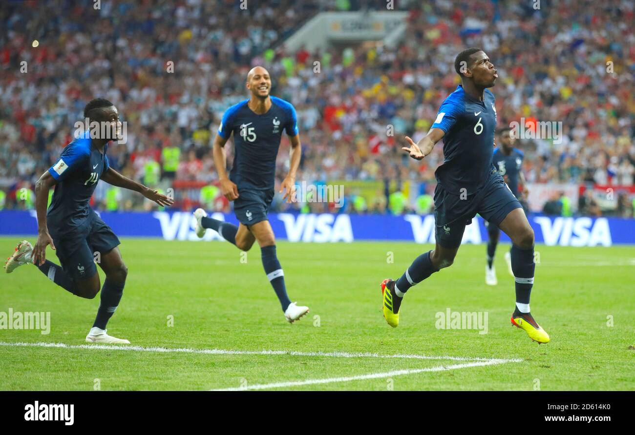 France's Paul Pogba celebrates scoring his side's third goal of the ...