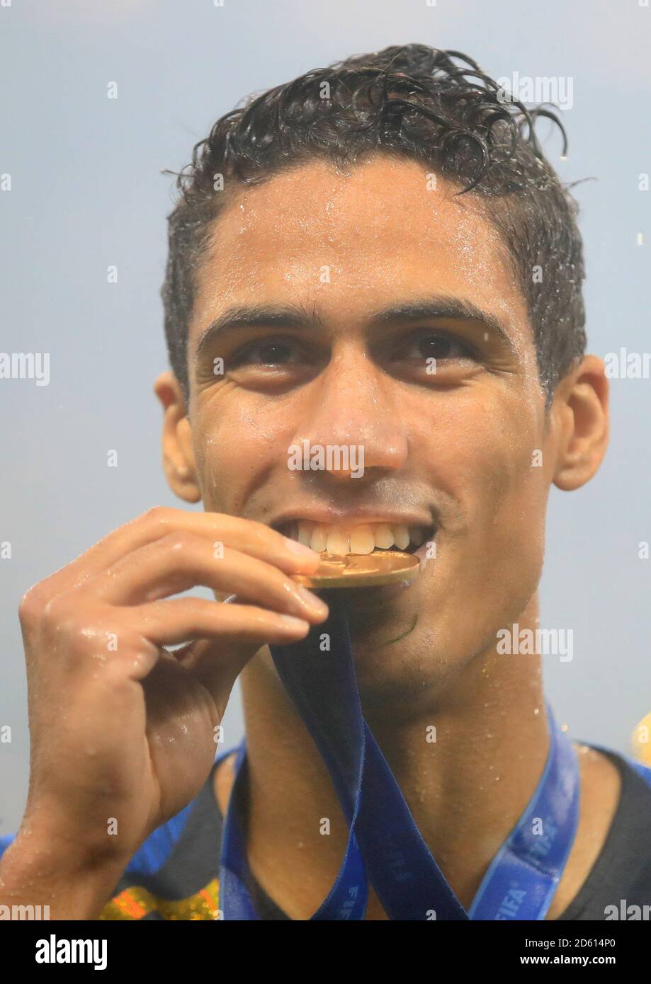 France's Raphael Varane celebrates with his medal after France win the ...