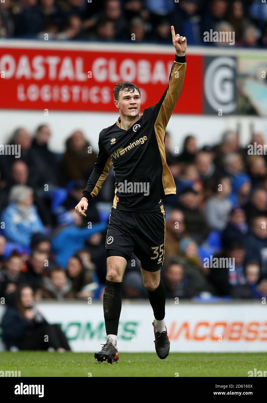 Millwall's Jake Cooper celebrates scoring their first goal Stock Photo ...