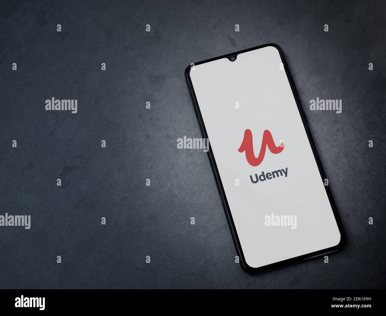 Lod, Israel - July 8, 2020: Udemy app launch screen with logo on the ...