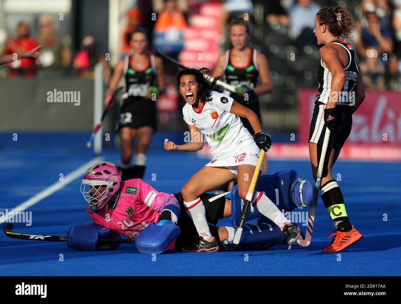 Spain's Carmen Cano celebrates scoring her sides first goal Stock Photo ...