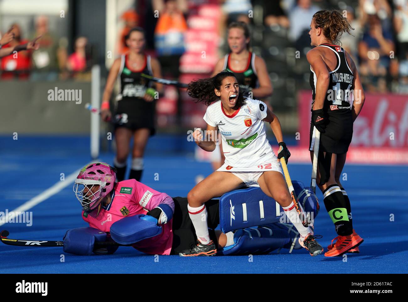 Spain's Carmen Cano celebrates scoring her sides first goal Stock Photo ...