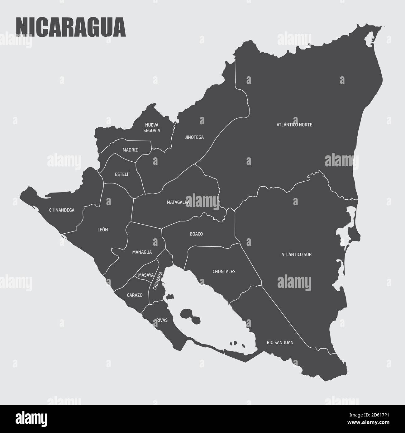 Nicaragua departments map Stock Vector Image & Art - Alamy