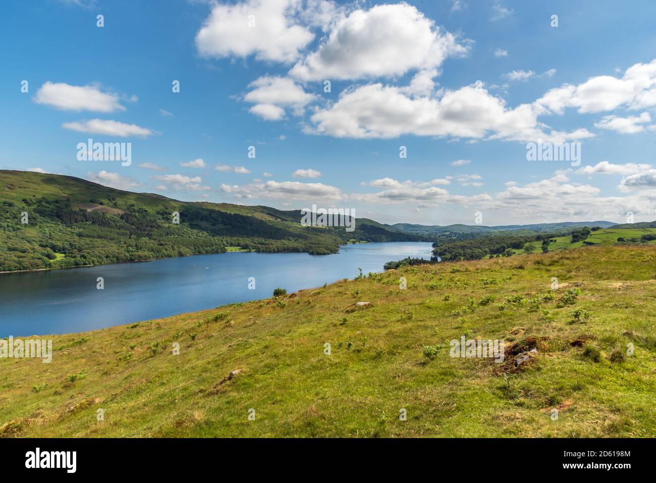 View over Coniston Water on a sunny day looking toward the south end of ...