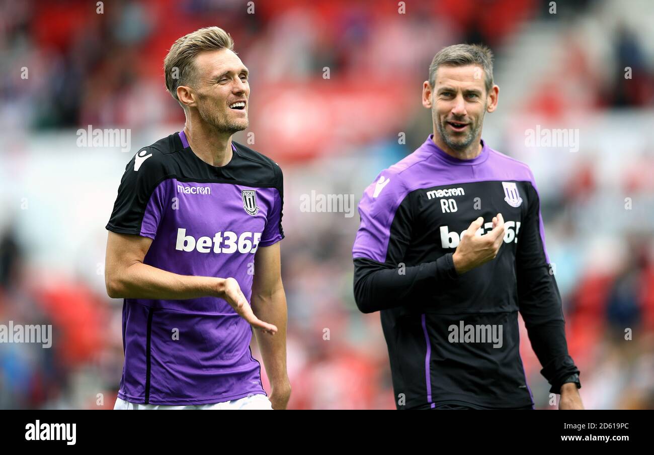 Stoke City's Darren Fletcher (left) and first team coach Rory Delap ...