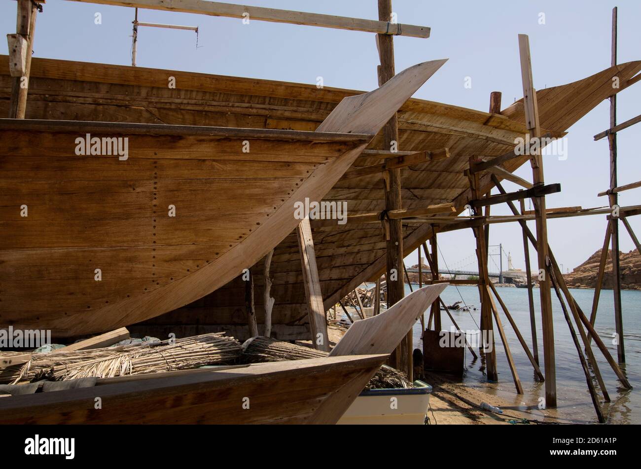 A view of the traditional wooden Dhow building yard at the port of Sur ...