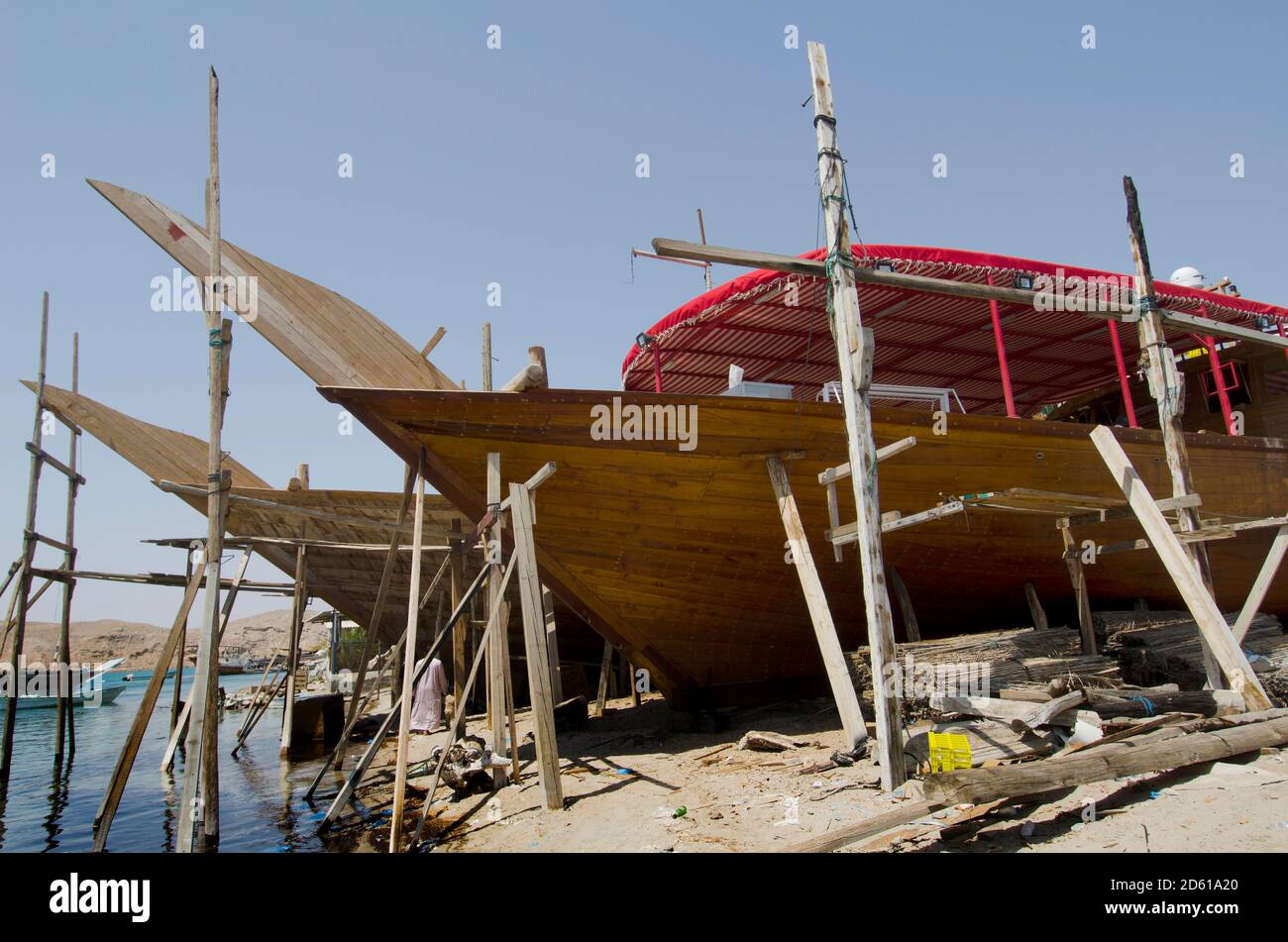 A view of the traditional wooden Dhow building yard at the port of Sur ...