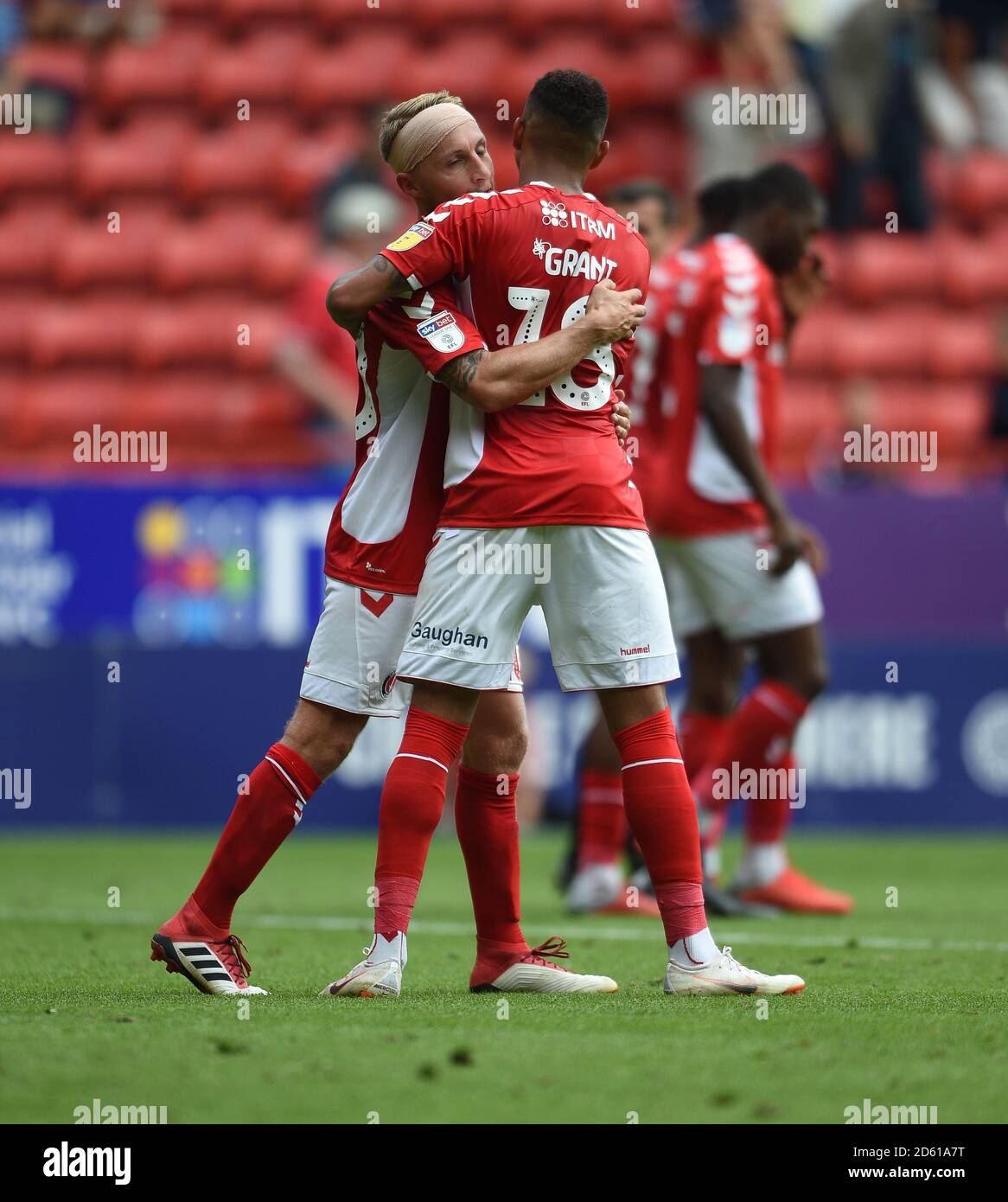 Charlton Athletic's Chris Solly celebrates with goal scorer Karlan ...
