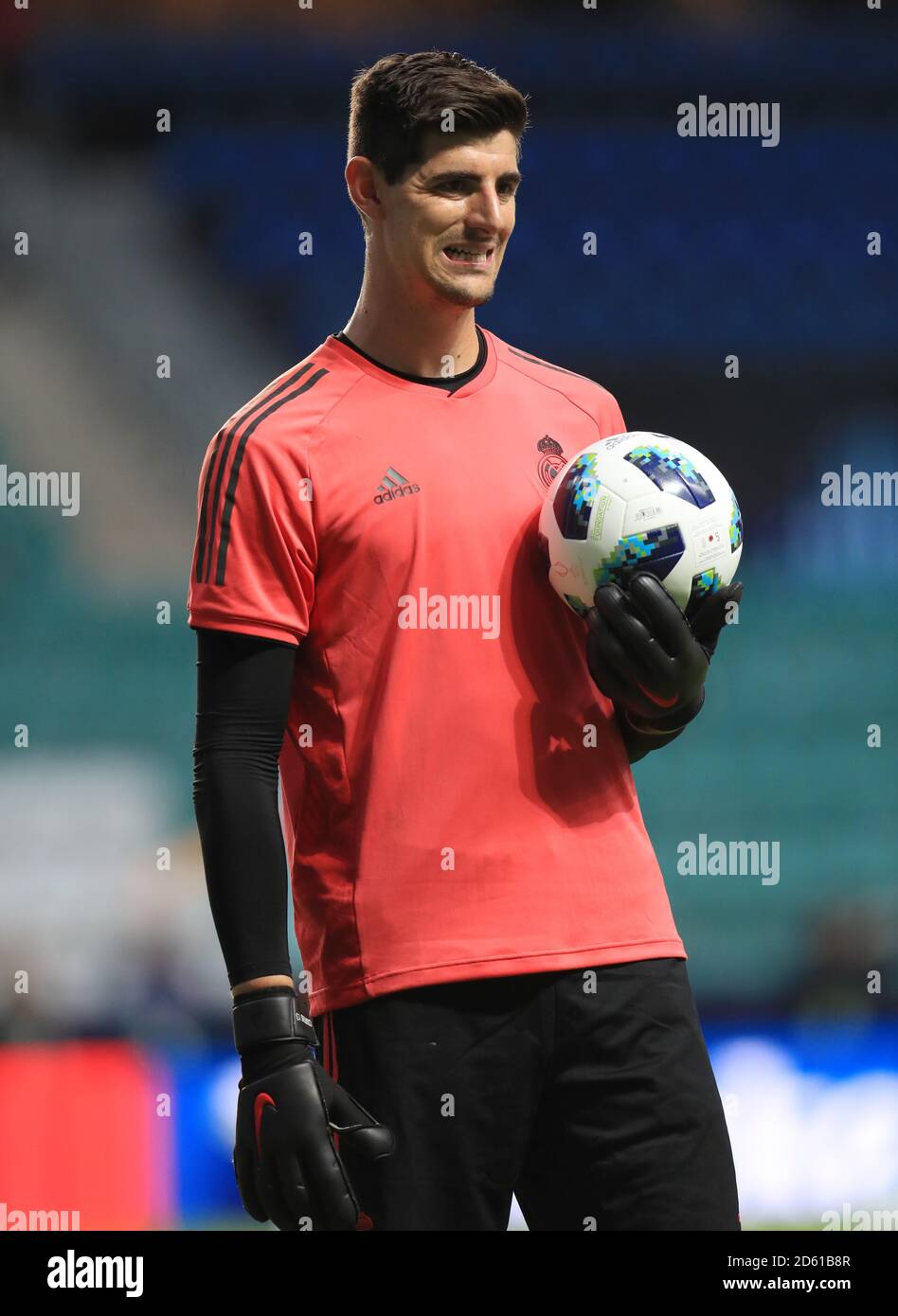 Real Madrid goalkeeper Thibaut Courtois during the training session ...