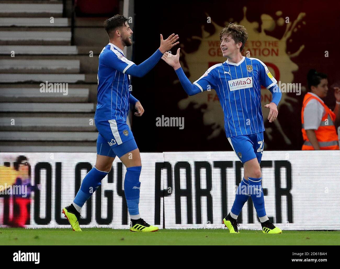 Notts County's Tom Crawford celebrates with Notts County's Noor Husin ...
