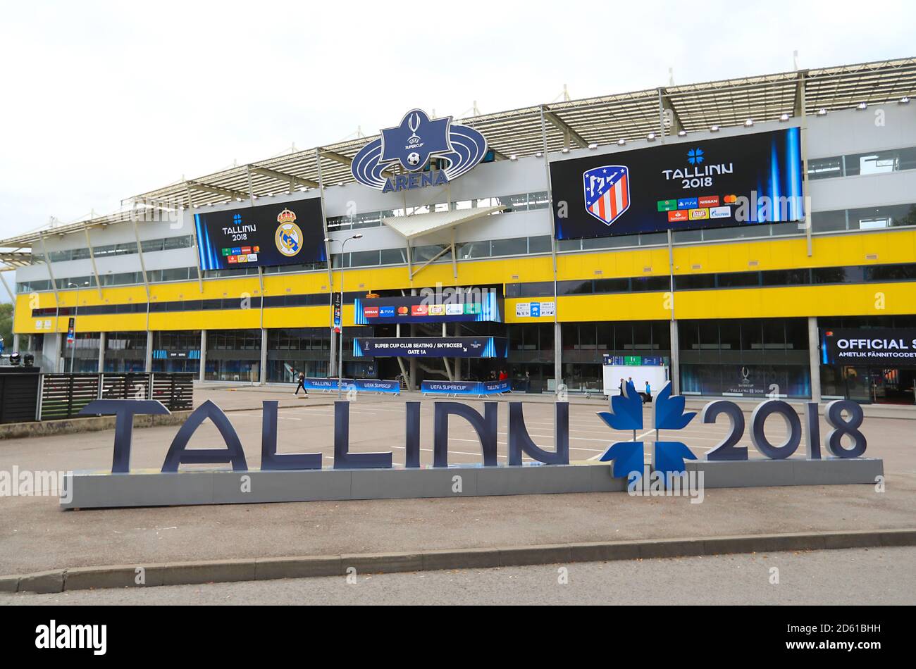 General view of signage outside the stadium ahead of the match Stock ...
