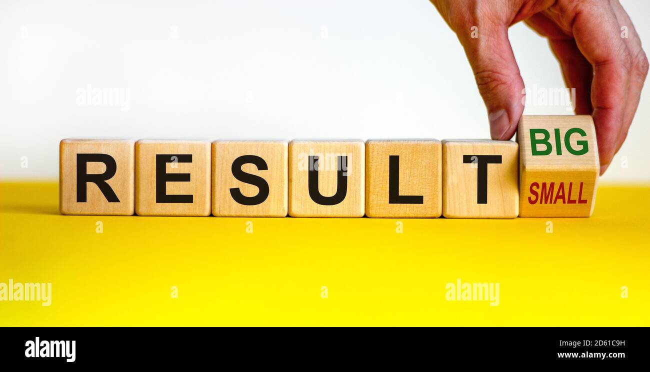 Hand turns cubes and changes the words 'result small' to 'result big ...