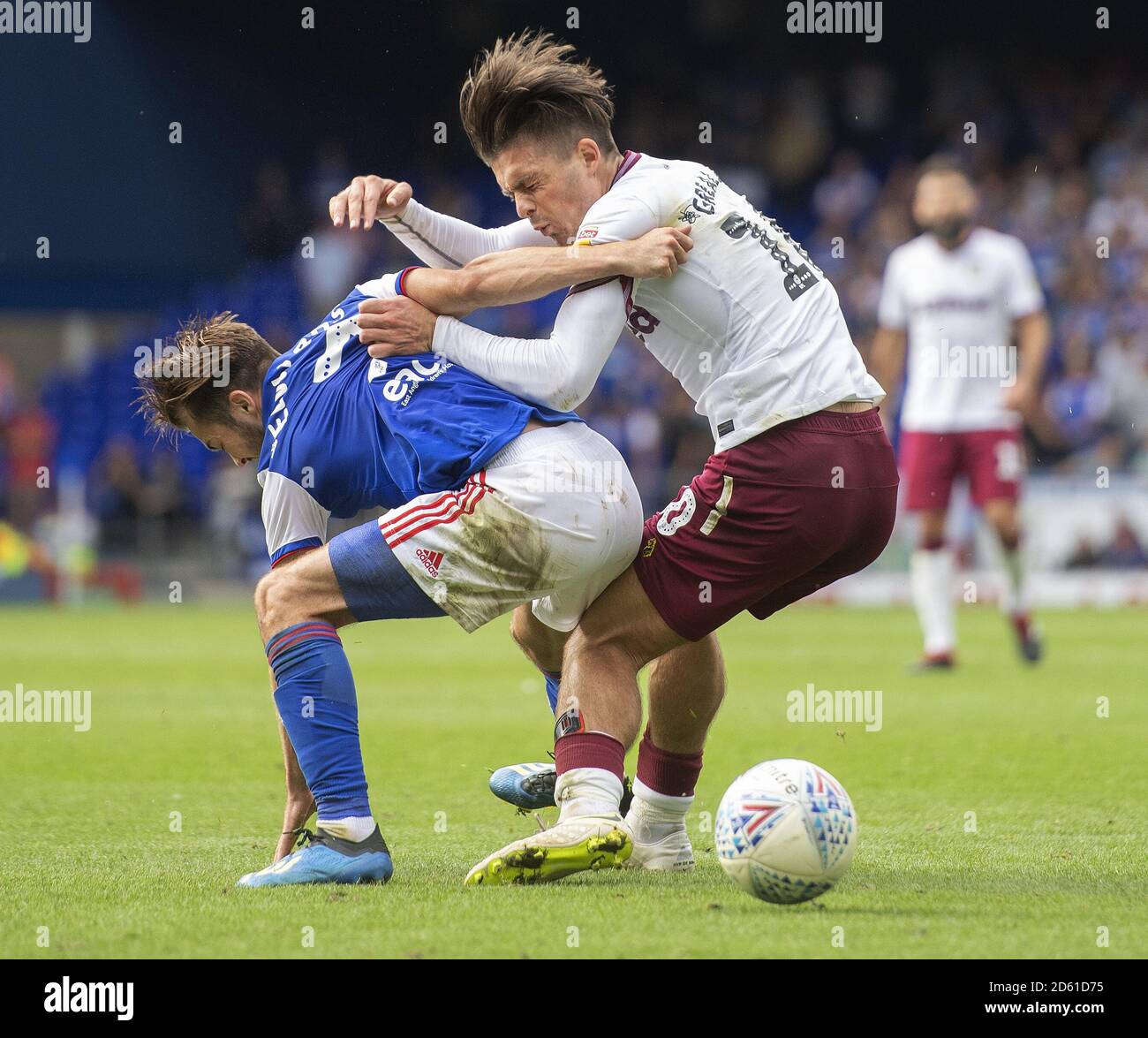 Aston Villa's Jack Grealish tussles with Ipswich Townâ€™s Gwion Edwards ...