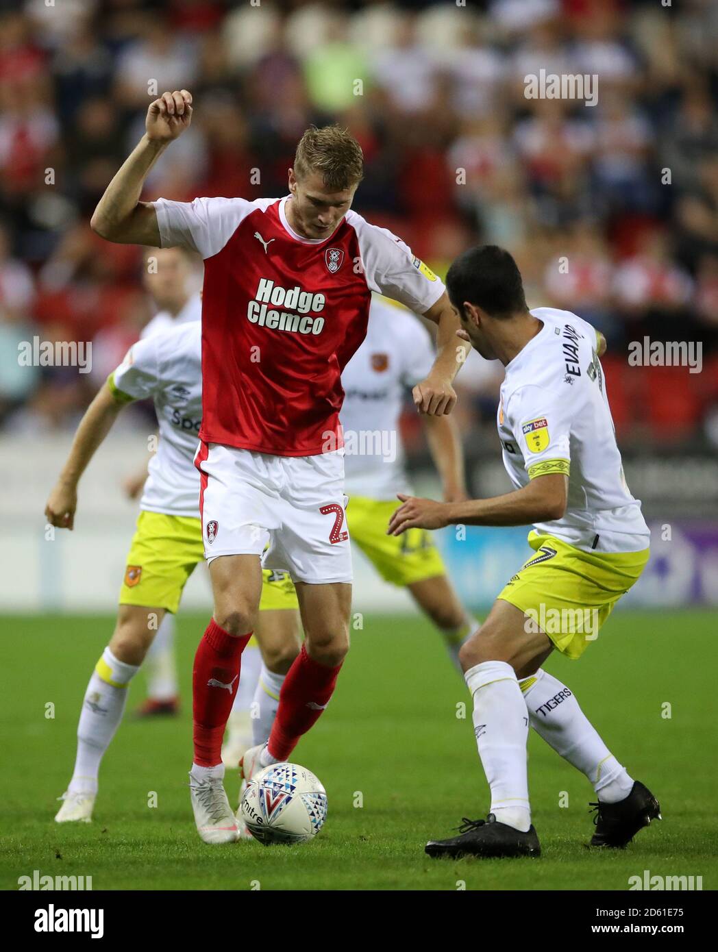 Rotherham United's Michael Smith (left) and Hull City's Evandro Goebel ...