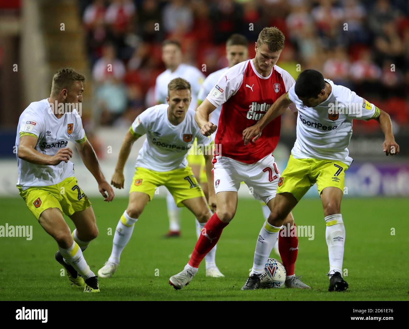 Rotherham United's Michael Smith (centre right) and Hull City's Evandro ...