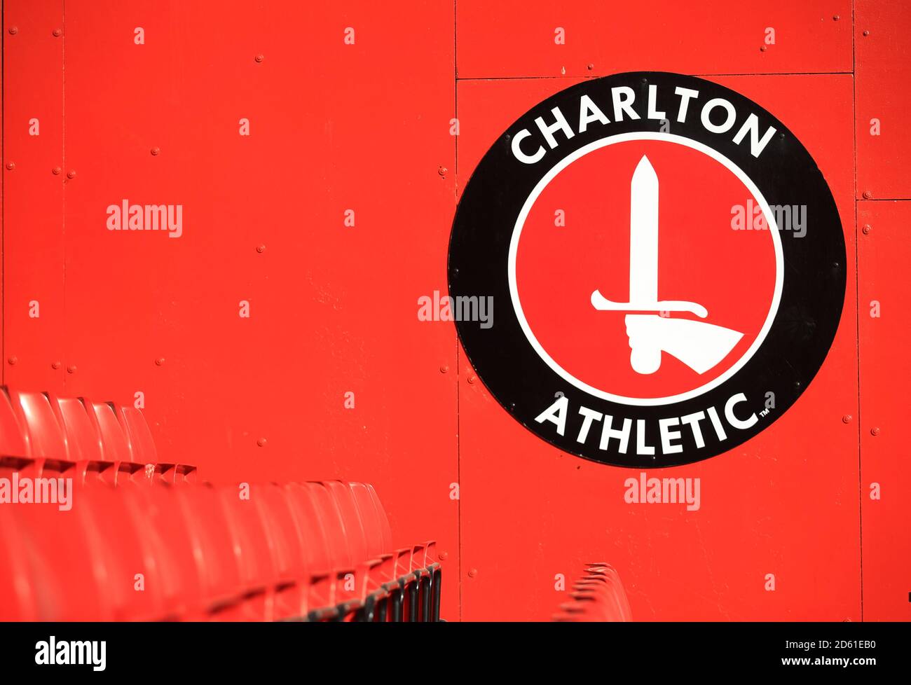 General view of the Charlton Athletic badge in the stands Stock Photo ...