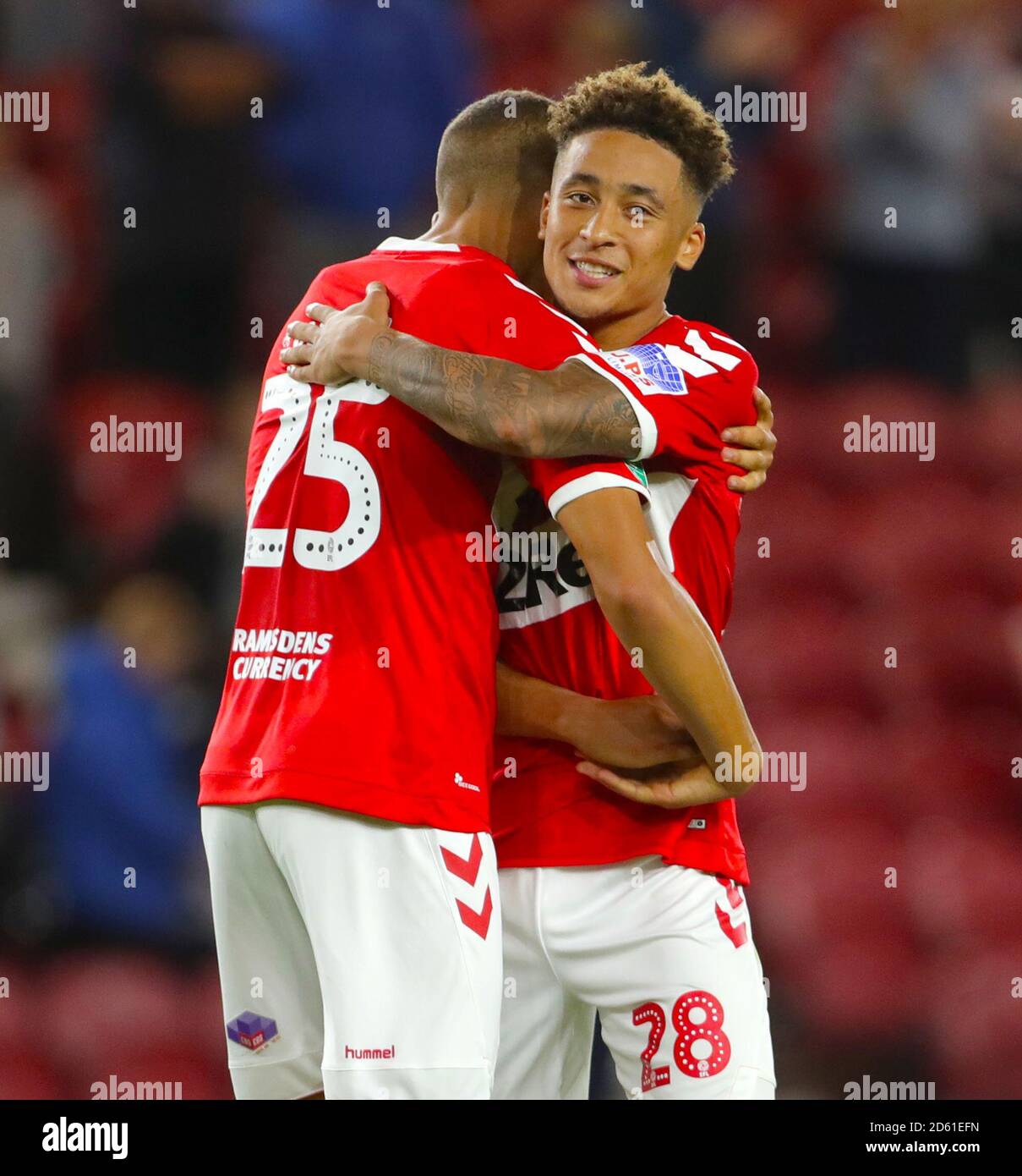 Middlesbrough's Nathan Wood (left) and Middlesbrough's Marcus Tavernier ...