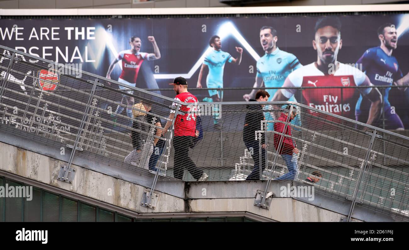 Arsenal fans outside the Emirates Stadium before the match Stock Photo ...
