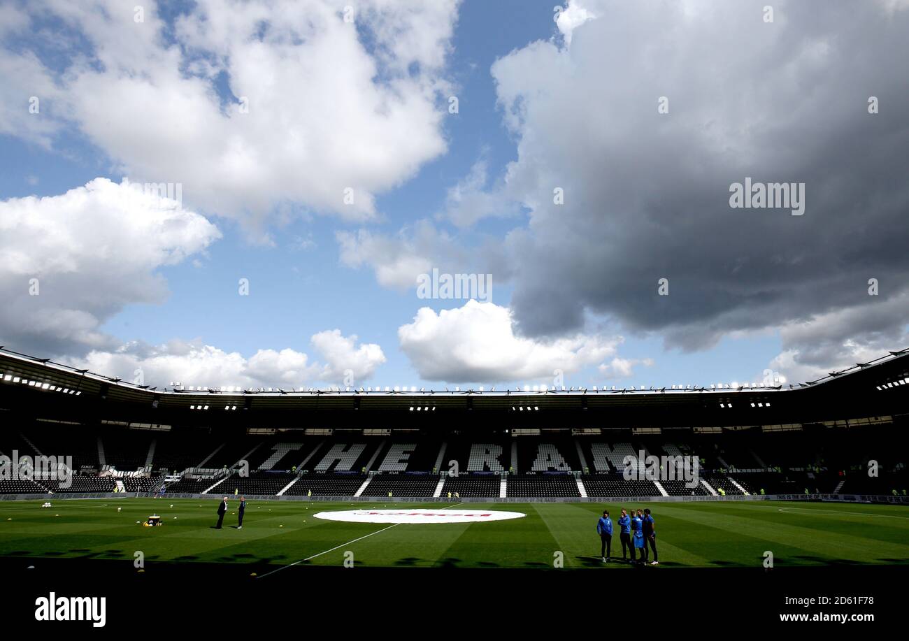 A general view of Pride Park Stadium as the Preston North End players ...