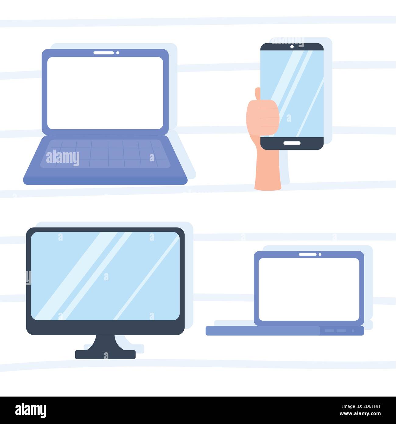 laptop computer monitor hand with smartphone devices vector illustration Stock Vector Image ...