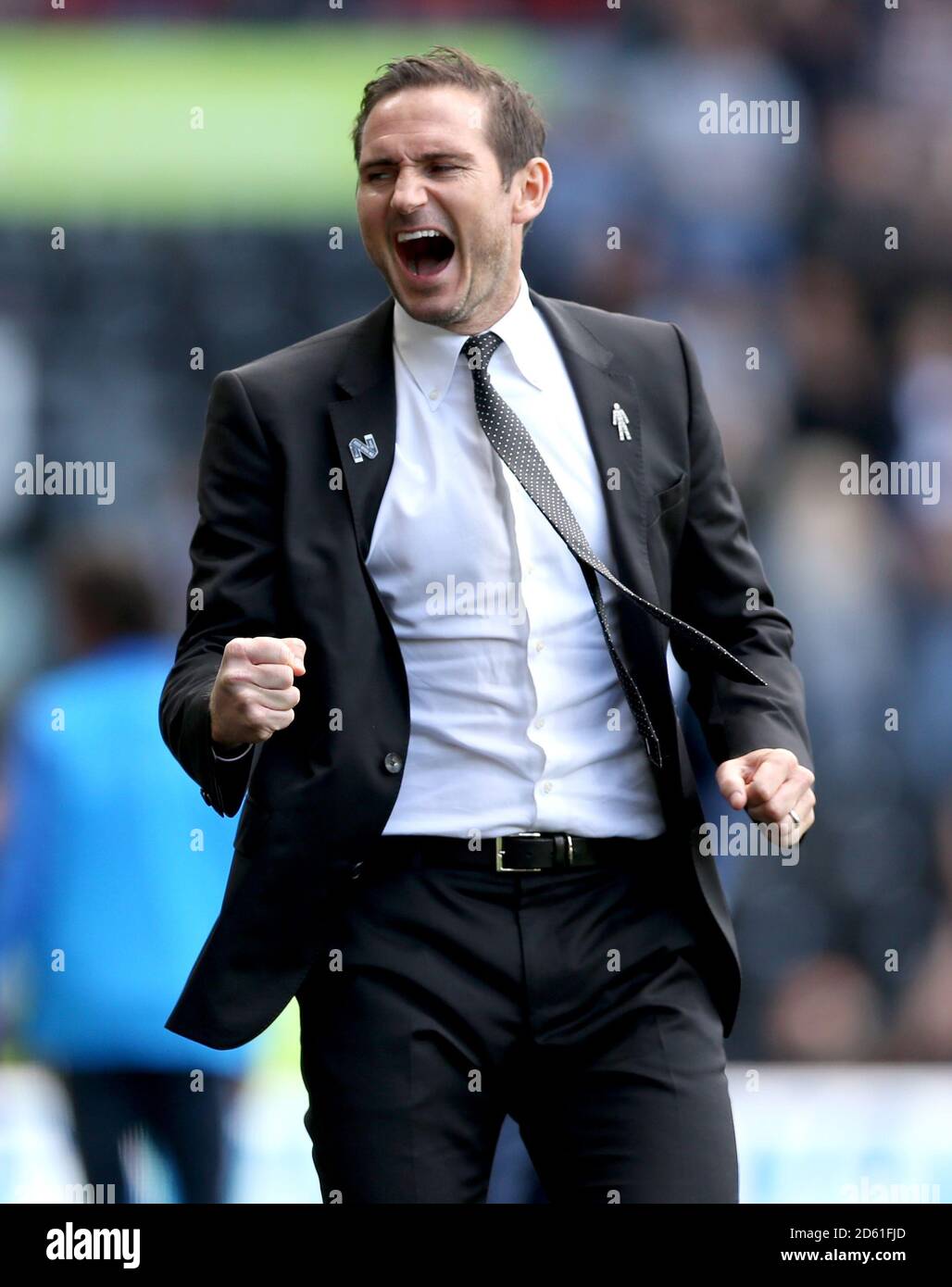 Derby County manager Frank Lampard celebrates after Richard Keogh (not ...