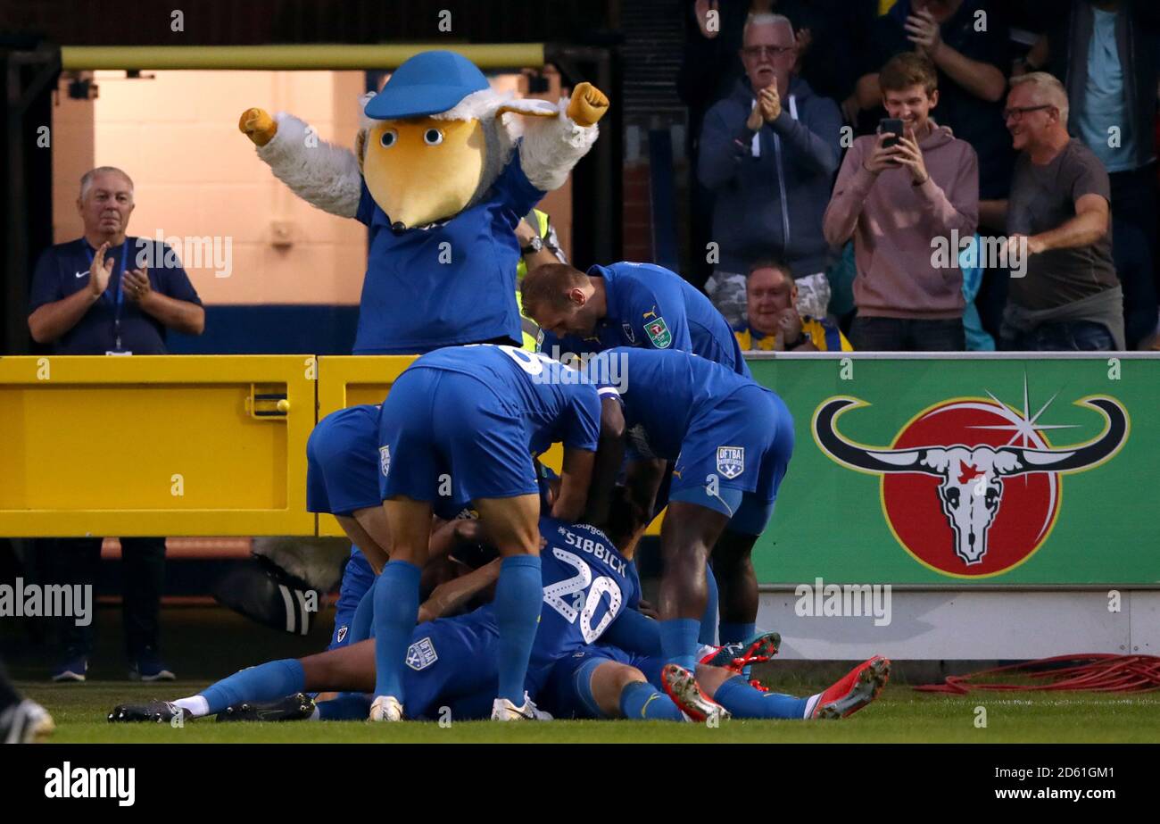 AFC Wimbledon's mascot Haydon Womble celebrates after AFC Wimbledon's ...