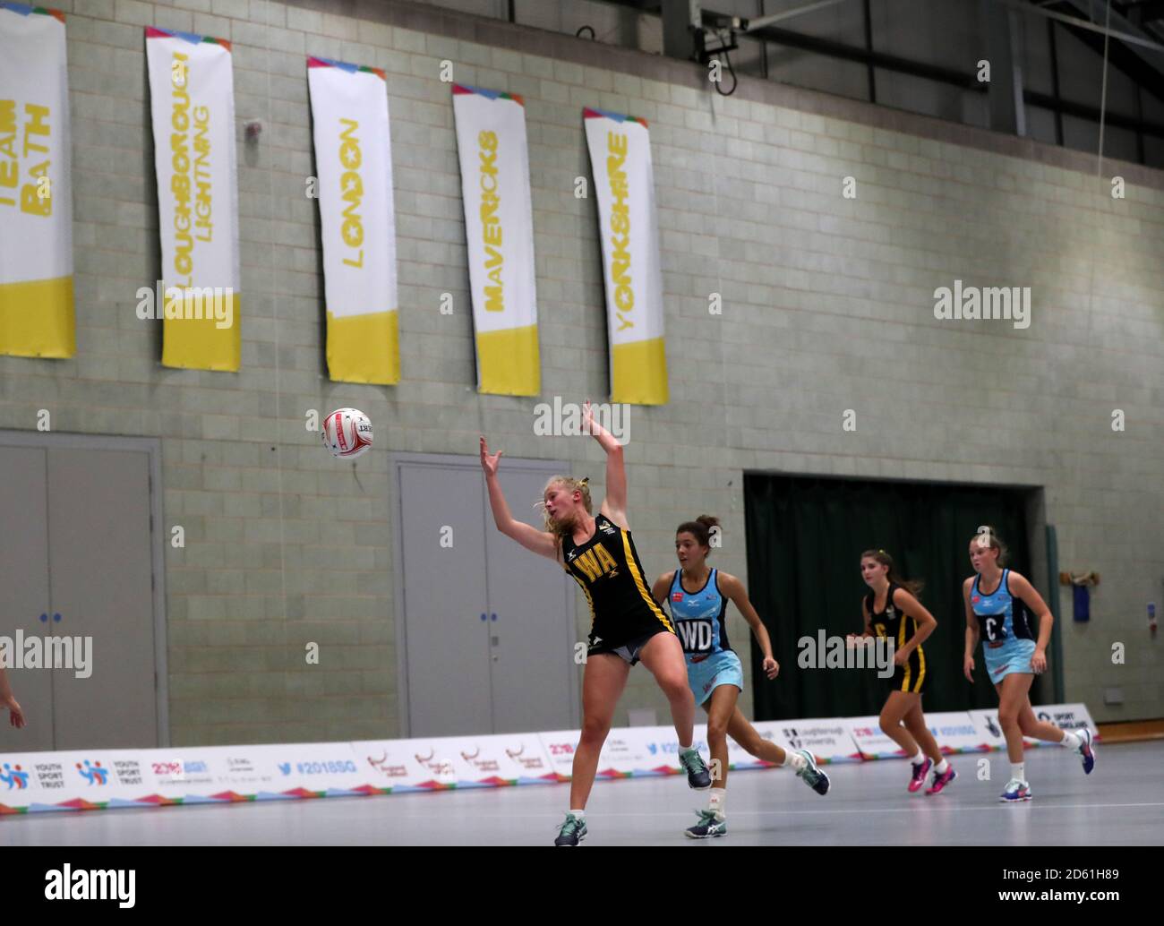 Wasp's Daisy Porter jumps for the ball in the Netball during the 2018 ...