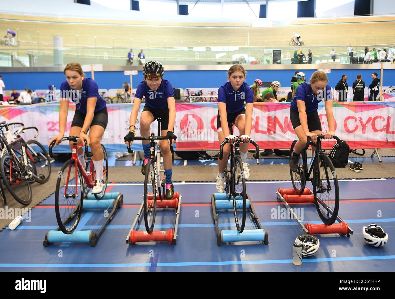 Eastern girls cycle team warm up prior to the race at the Derby ...