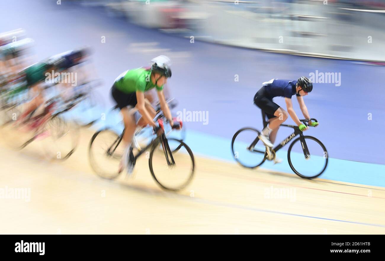 Scratch Race Boys Major Final at the Derby Velodrome, Derby Arena Stock ...
