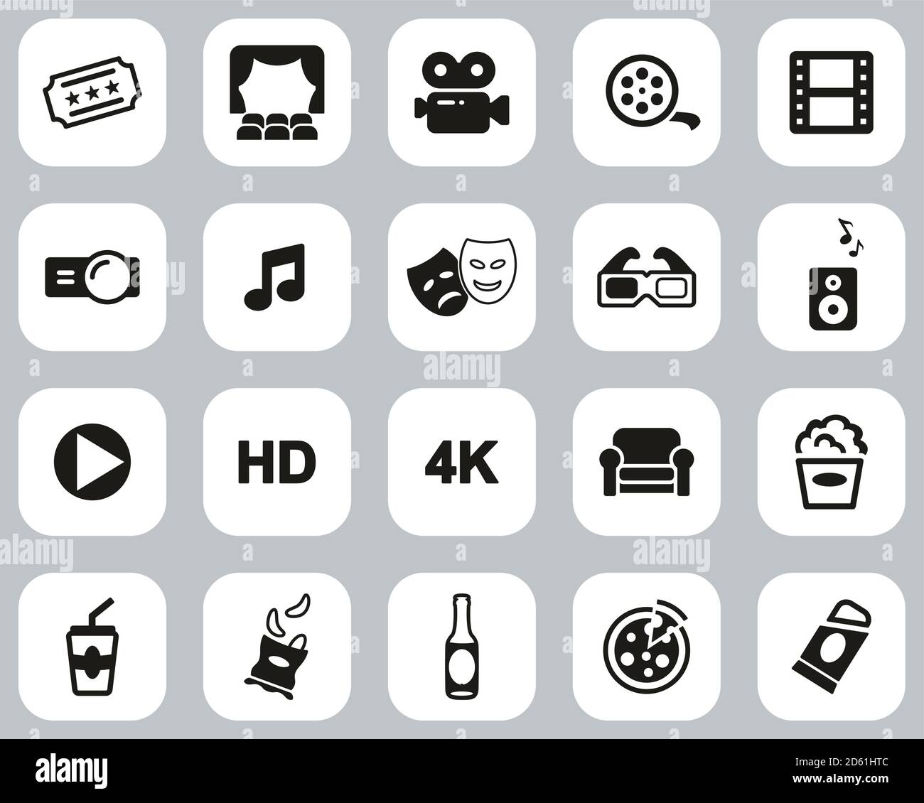 Cinema or Movie Theater Icons Black & White Flat Design Set Big Stock Vector Image & Art - Alamy
